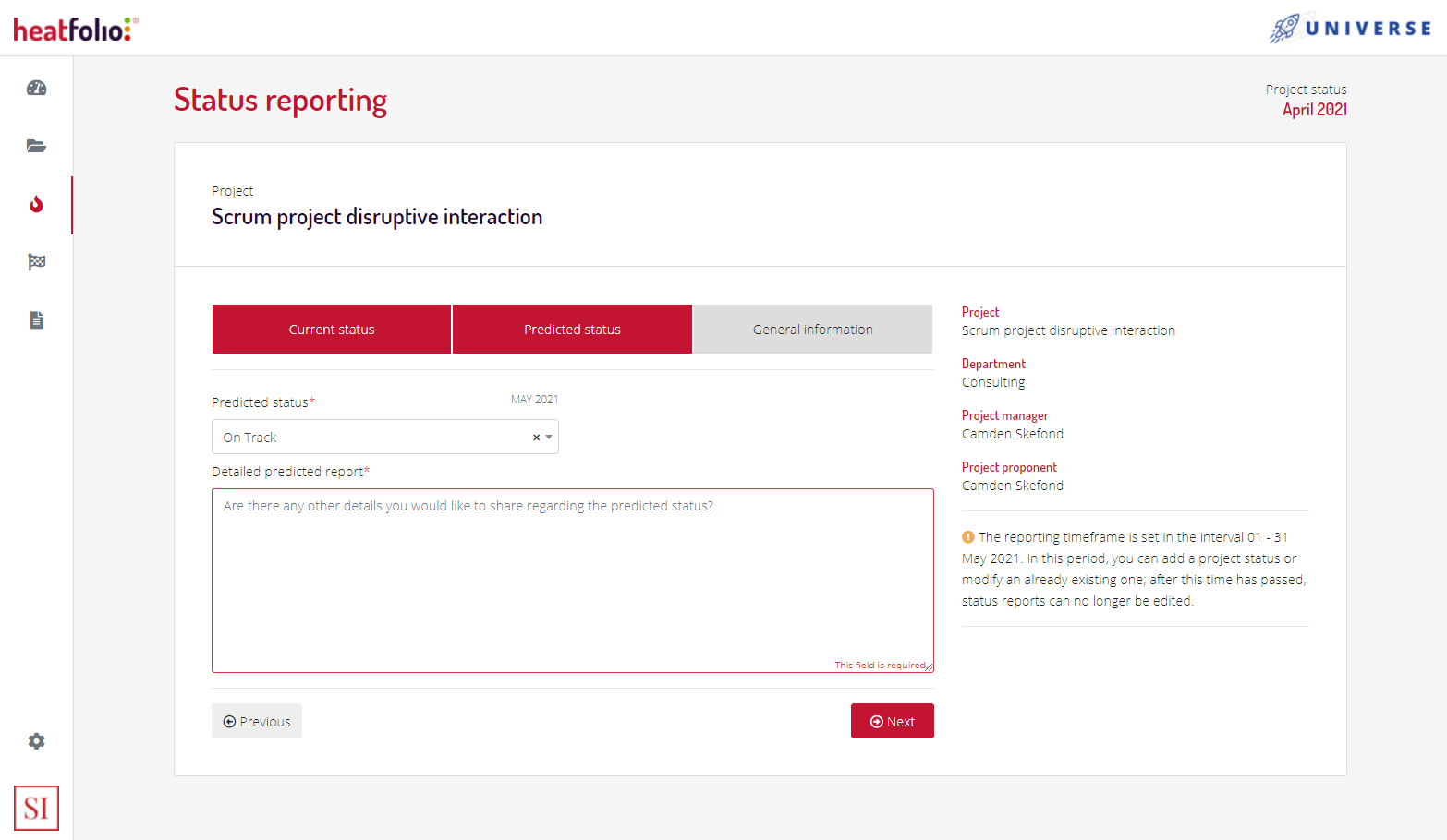 Submitting project status | heatfolio