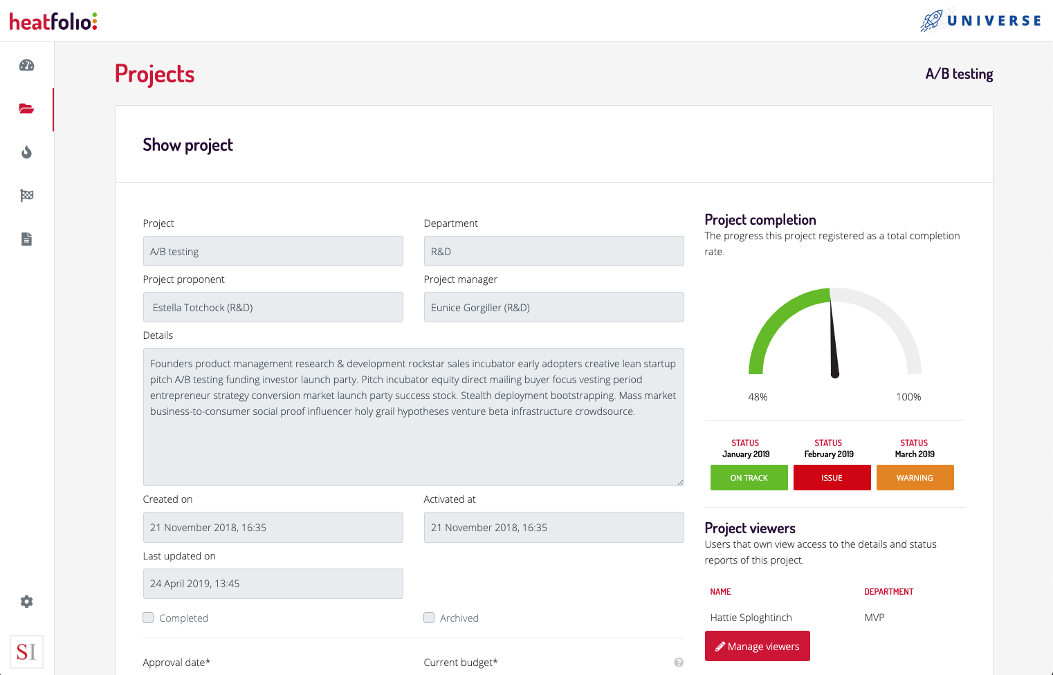 What is the project completion rate? | heatfolio